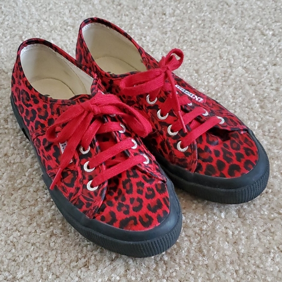 Superga | Shoes | Superga Red Animal Print With Black Sole Size 37 ...